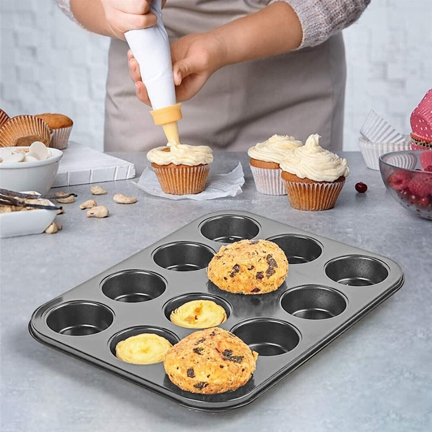 Large 24 Cup Muffin Cake Pan Baking Tray Deep Tin Fairy Cupcake Steel Bakeware